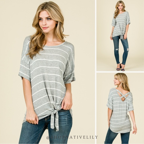 7th Ray | Tops | Nwt 7th Ray Striped Crisscross Back Short Sleeve Top ...